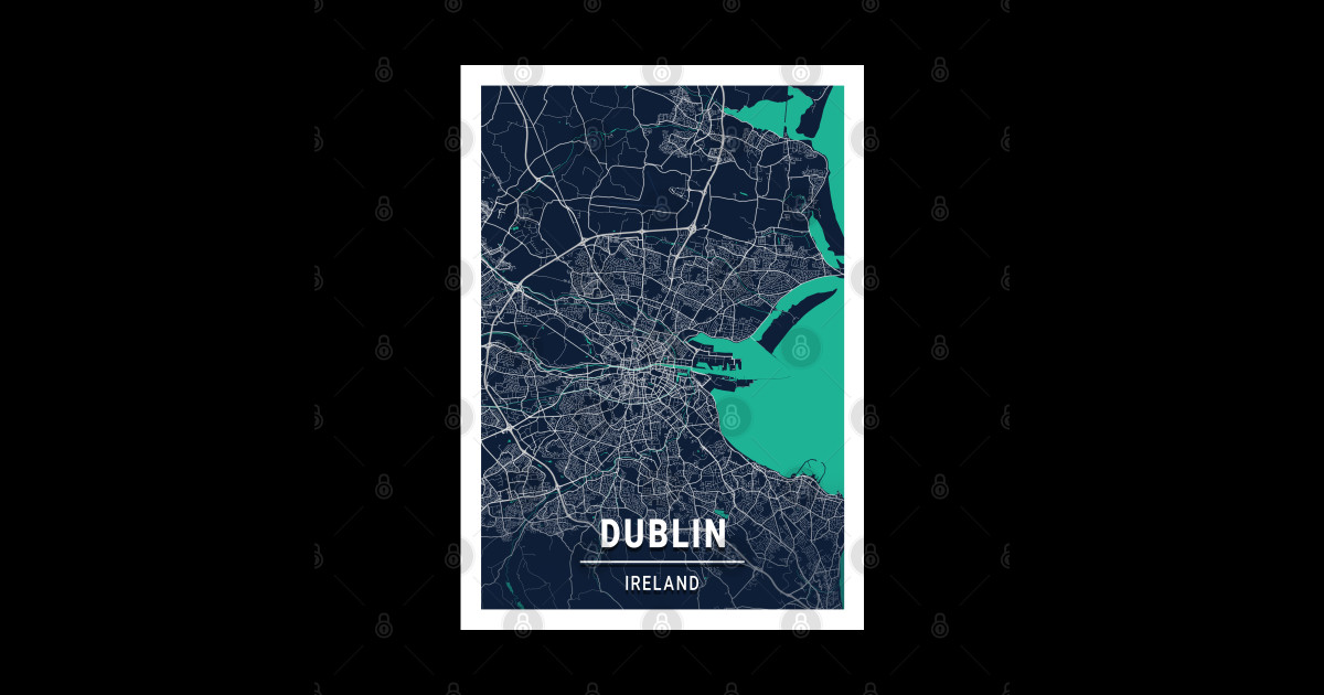 Dublin Blue Dark Color City Map - Dublin Blue Dark Color City Map ...