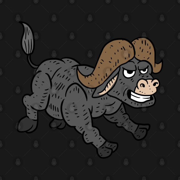 a angry african cape buffalo running. a funny cartoon animal ...