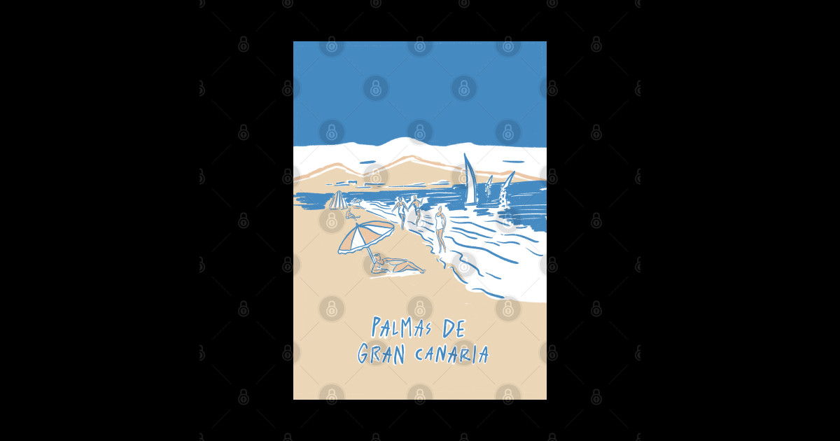 Playa de las Canteras, Las Palmas - Retro Print - Gran Canaria ...