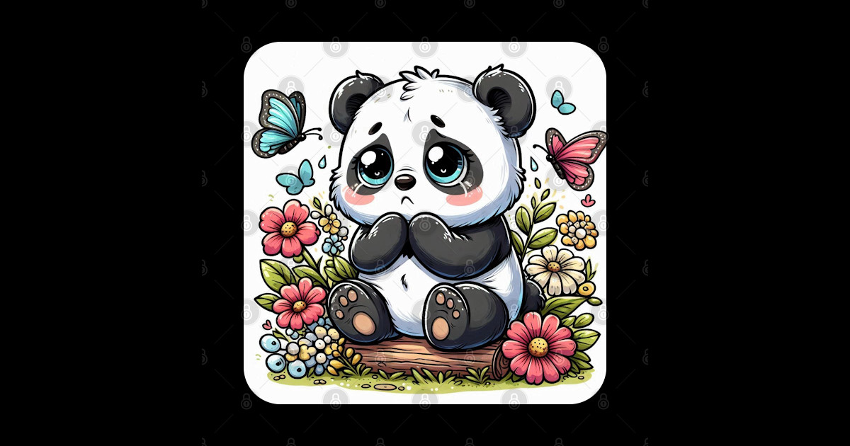 panda and butterflies, cute and tender - Panda Love - Sticker | TeePublic