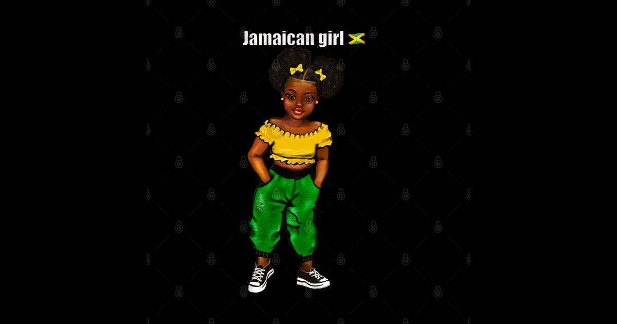 Jamaican girl 2 with colours of Jamaican flag in black green and gold ...