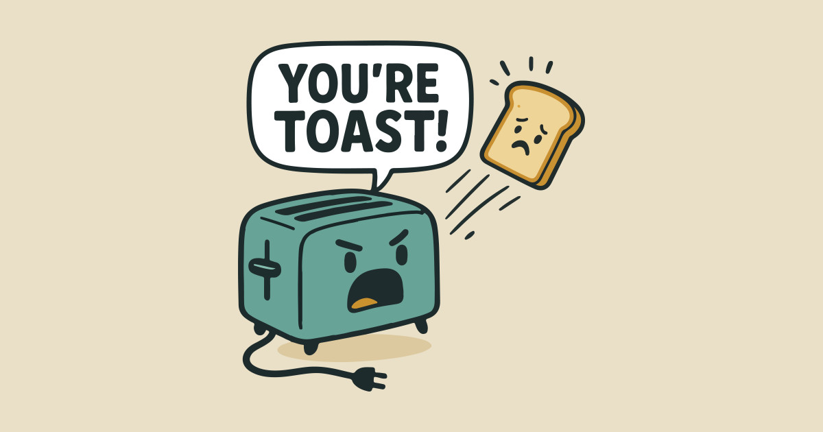 Angry Toaster vs Toast Funny Cartoon Design – You’re Toast - Toaster ...