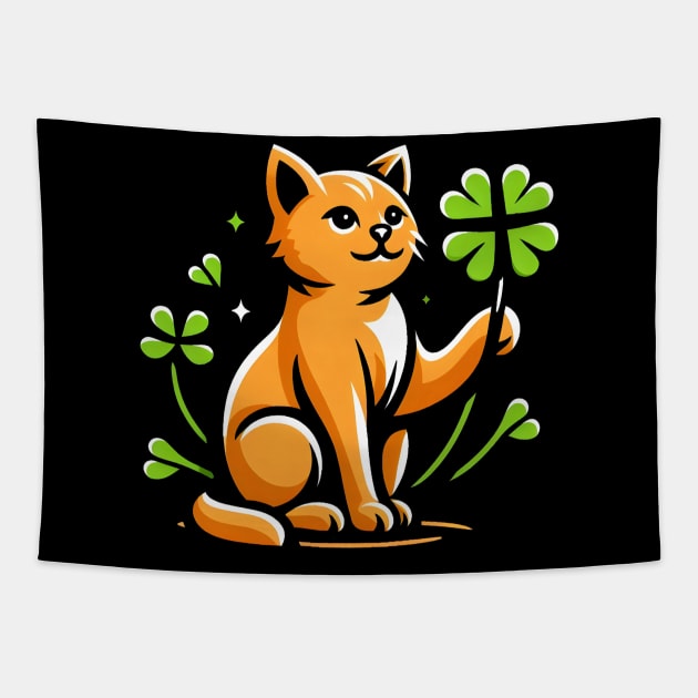 Cat Holding Shamrock for St Patricks Day - St Patricks Day - Tapestry ...