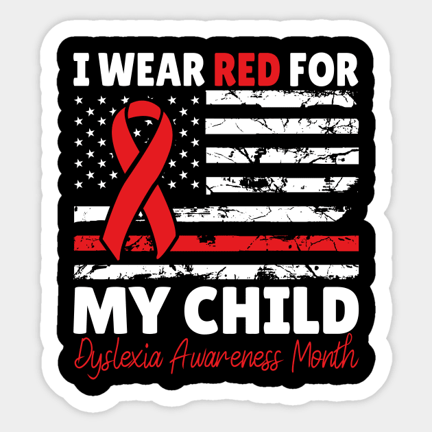 Dyslexia Awareness Month Child Red Ribbon American Flag - Dyslexia ...