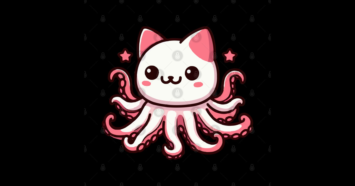 cute pink octopuss cat - Cat - Posters and Art Prints | TeePublic