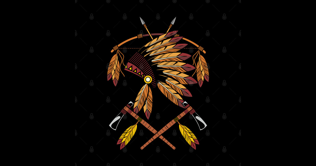 Native American War Bonnet Bow Arrows Feathers And Tomahawk - Native ...