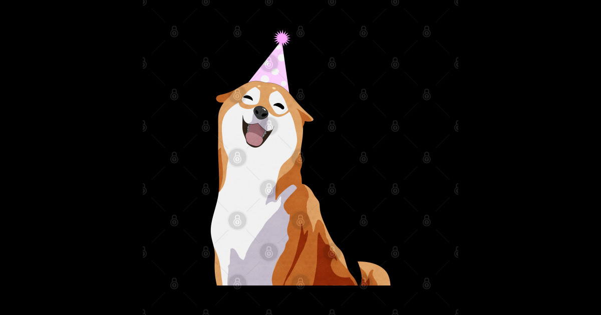Happy Shiba Inu - Pink party hat - Shiba Inu Smiling - Sticker | TeePublic