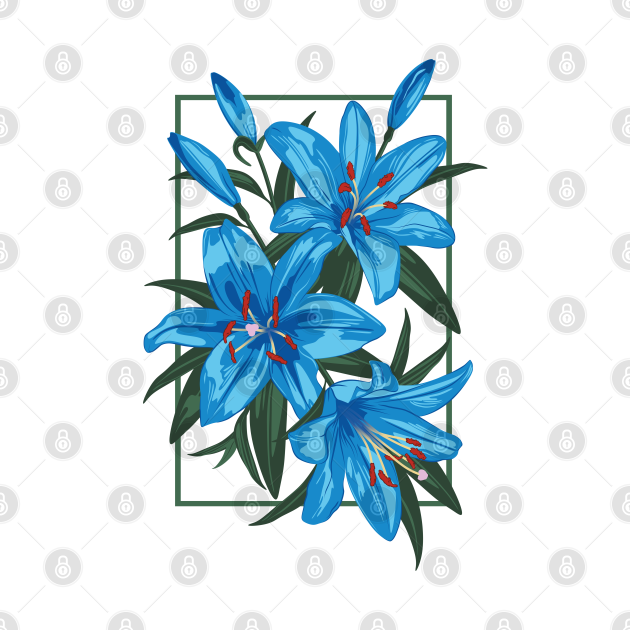 Blue Lilies. Flower illustration - Flowers - T-Shirt | TeePublic
