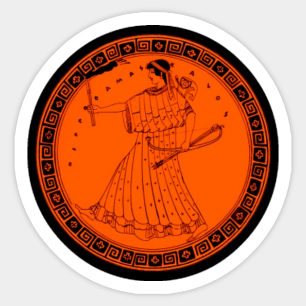 Goddess Artemis With Torch and Bow Attic Greek Vase - Greek - Sticker ...