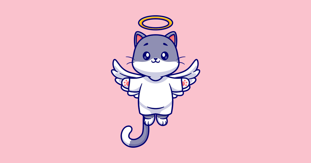 Cute Angel Cat Flying Cartoon - Cute Angel Cat Flying Cartoon - T-Shirt ...