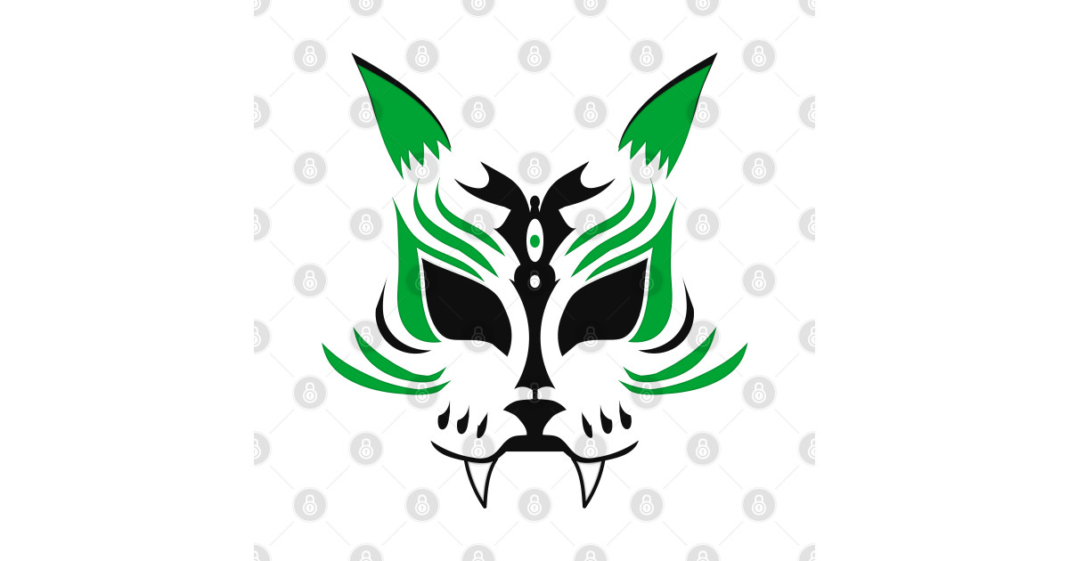 Kitsune Face - Green - Fox Mask - Posters and Art Prints | TeePublic