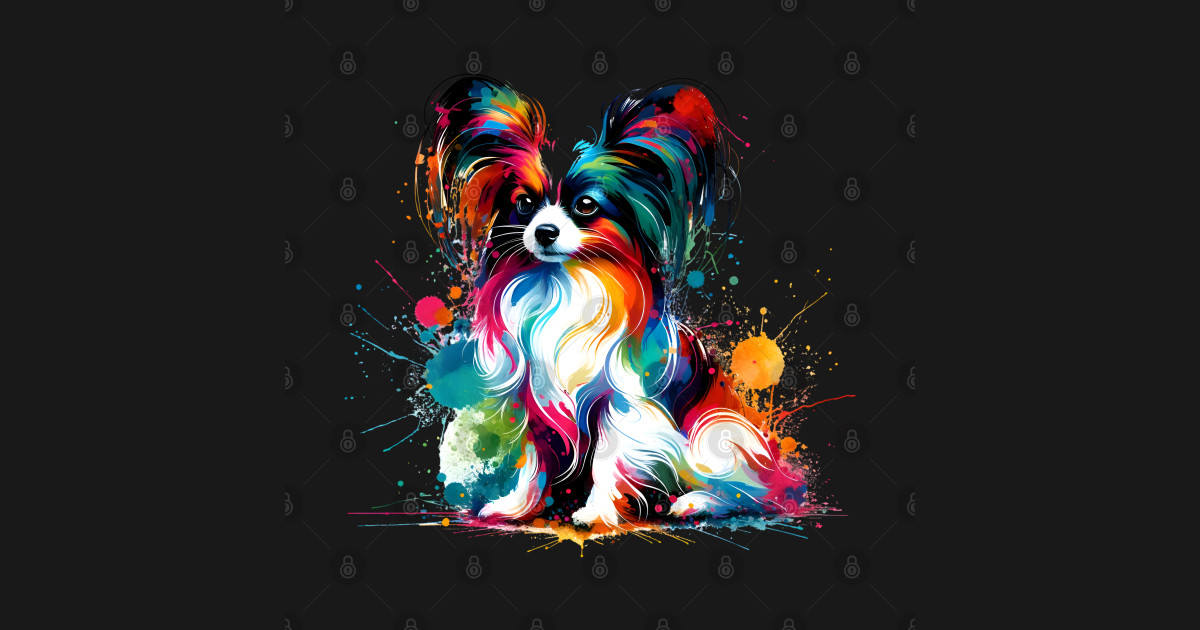 Vibrant Papillon in a Colorful Paint Splatter - Papillon - T-Shirt ...