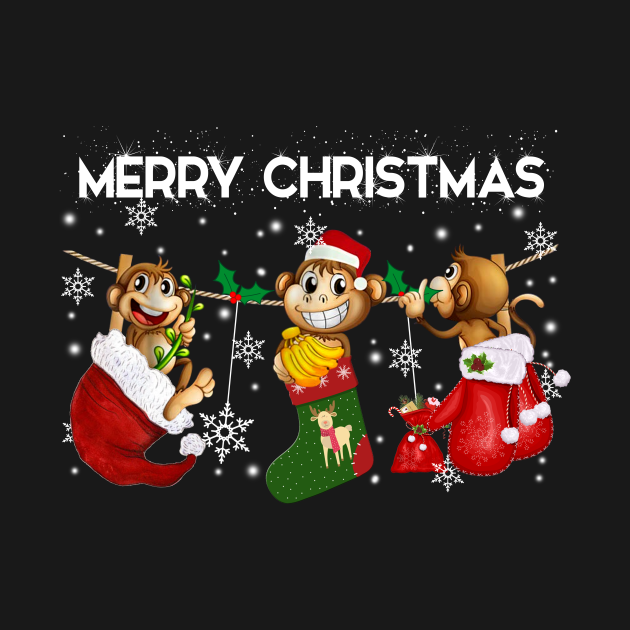 Merry Christmas Santa Monkey In Christmas Stocking - Monkey - T-Shirt ...