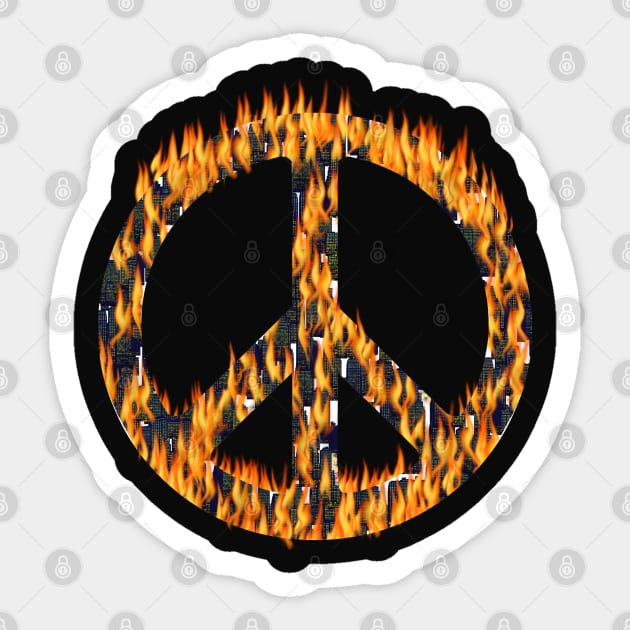 Peace symbol in flames - Flaming Peace Symbol - Sticker | TeePublic