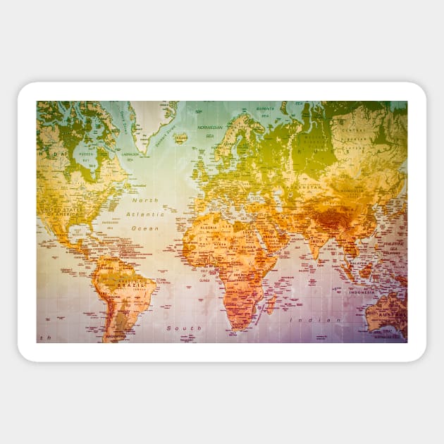 Colorful World - World Map - Sticker | TeePublic