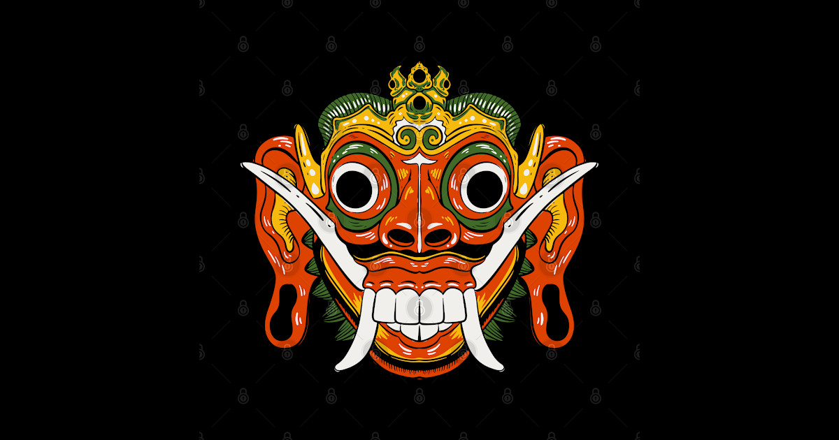 Classic Barong Mask Hand Drawn - Barong Bali - Sticker | TeePublic