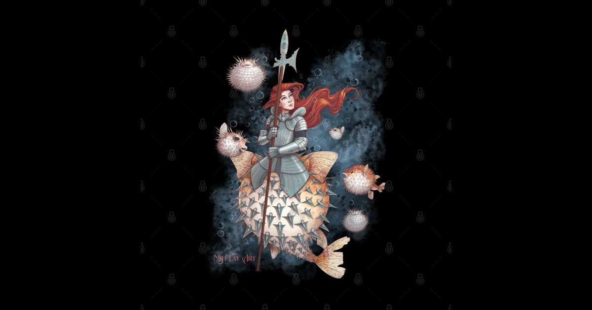 Pufferfish, Medieval Knight, Hopeful Mermaid - Mermaids - Sticker ...