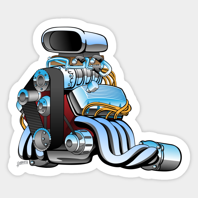 Hot rod race car engine cartoon - Engine - Sticker | TeePublic