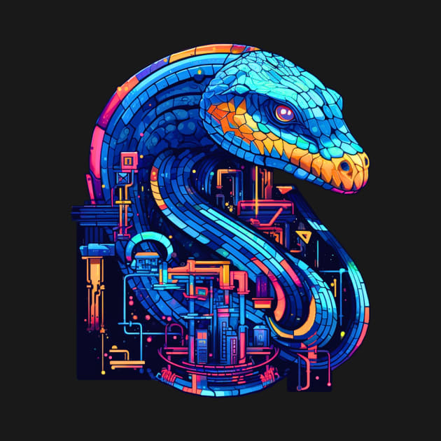 Cyber Snake, Techno Viper of a Digital Realm - Cyberpunk - T-Shirt ...
