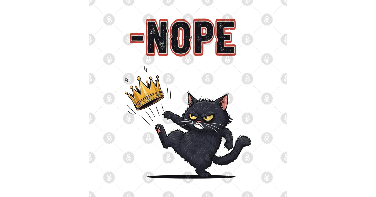 NOPE Angry Black Cat Kicking Crown Anti-Monarchy - Anti Monarchy - T ...