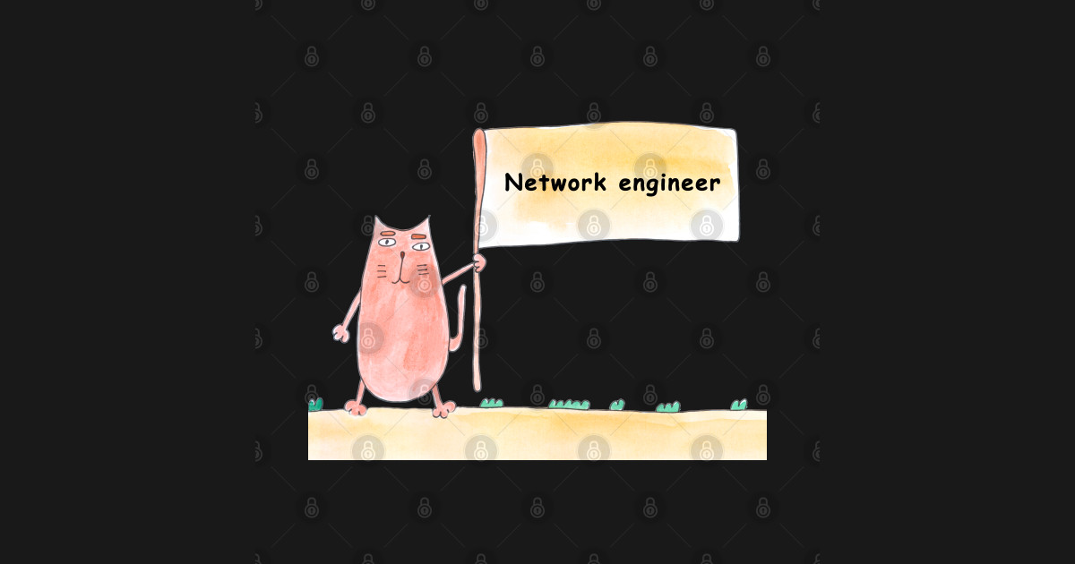 Network engineer. Personalized gift. Cat is holding a banner with the ...