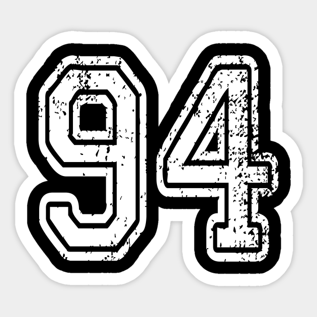 Number 94 Grungy in white - 94 - Sticker | TeePublic