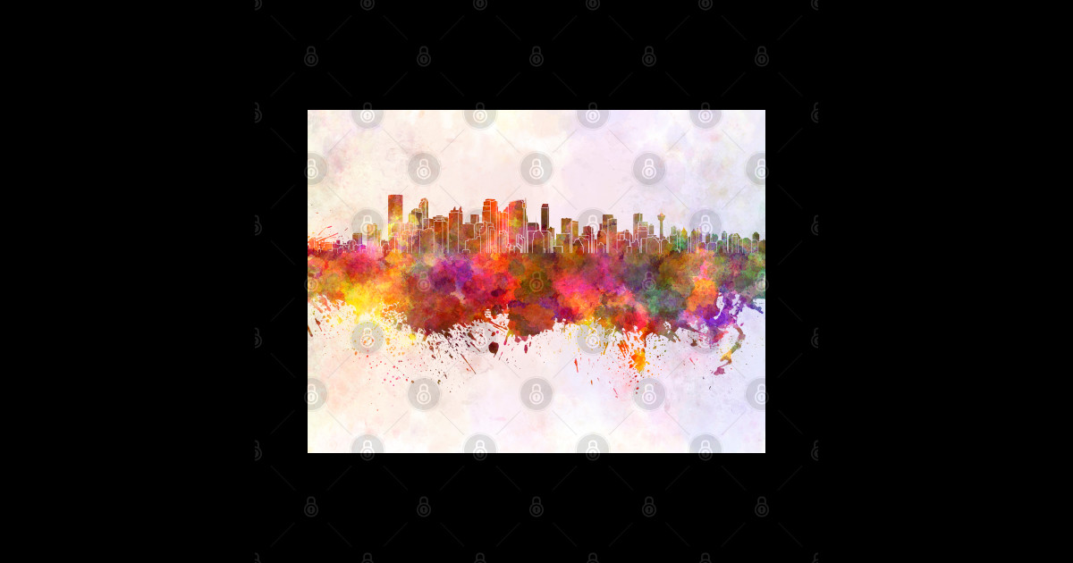 Calgary skyline in watercolor background - Skyline City - Sticker ...
