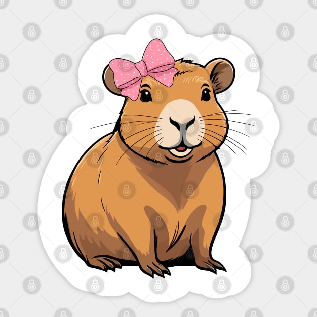 Capybara With Pink Ribbon Bow capybara lover - Capybara - Sticker ...