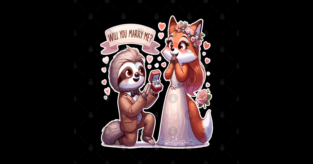 Enchanted Proposal, Sloth & Fox Love - Engaged - Sticker | TeePublic
