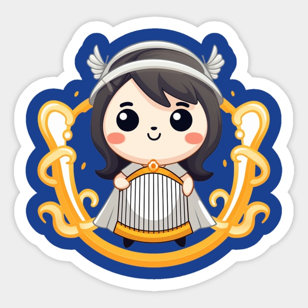 Chibi Girl Playing Lyre - Music Instrument - Sticker | TeePublic