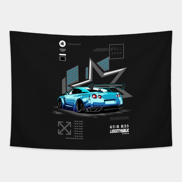 R35 GT-R godzilla jdm vector art - Nissan - Tapestry | TeePublic