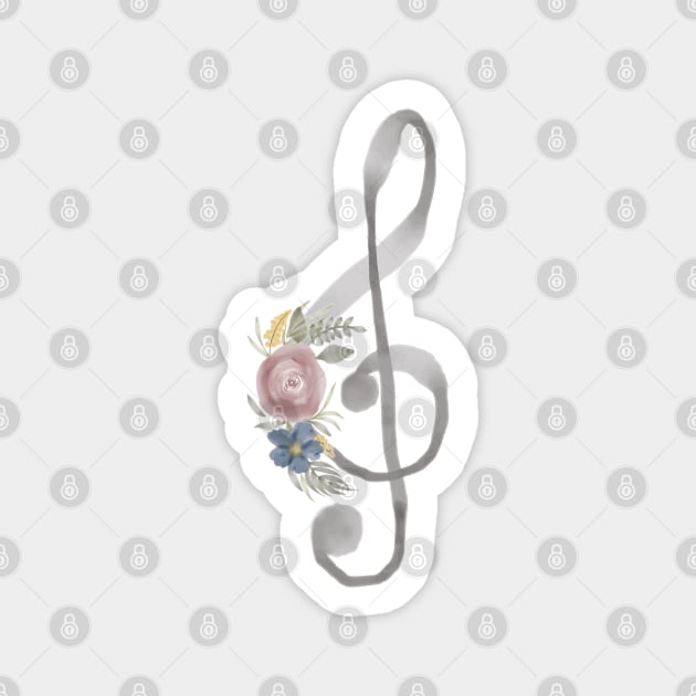Treble Clef Watercolor Floral - Treble Clef - Sticker | TeePublic