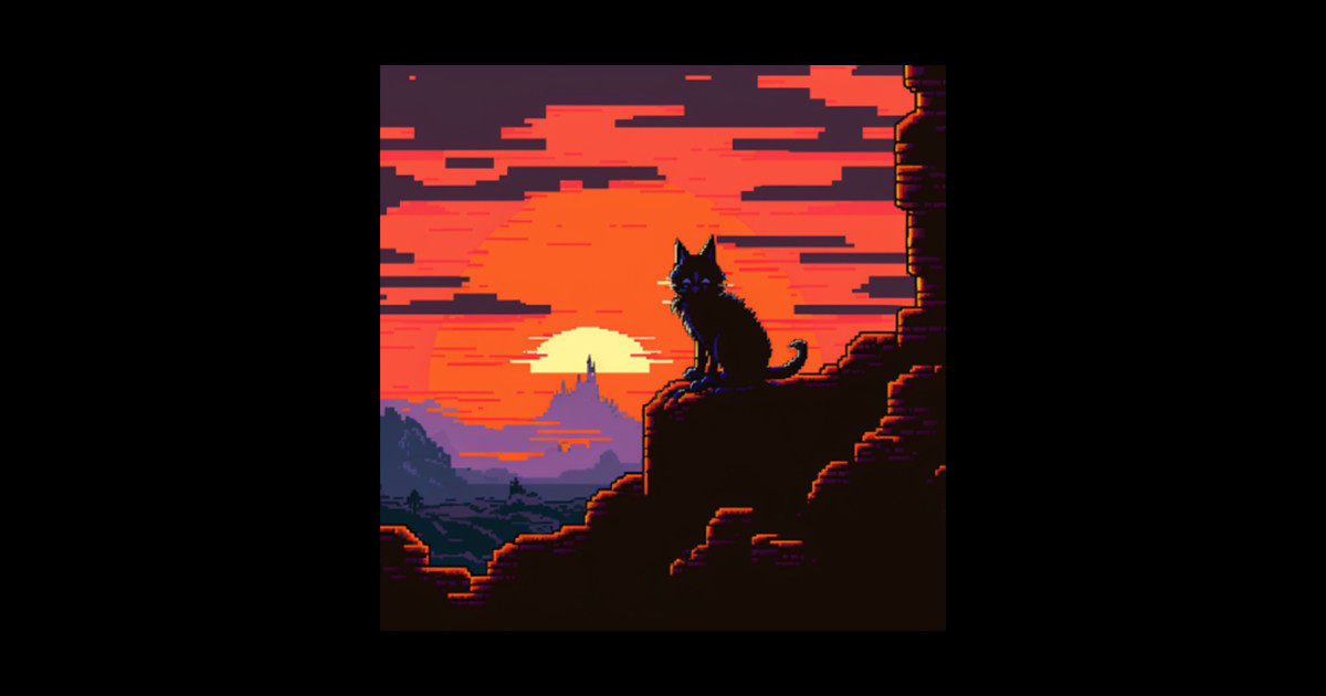 CUTE SUNSET LOVER, PIXEL ART - Cat Watching Sunset - Sticker | TeePublic
