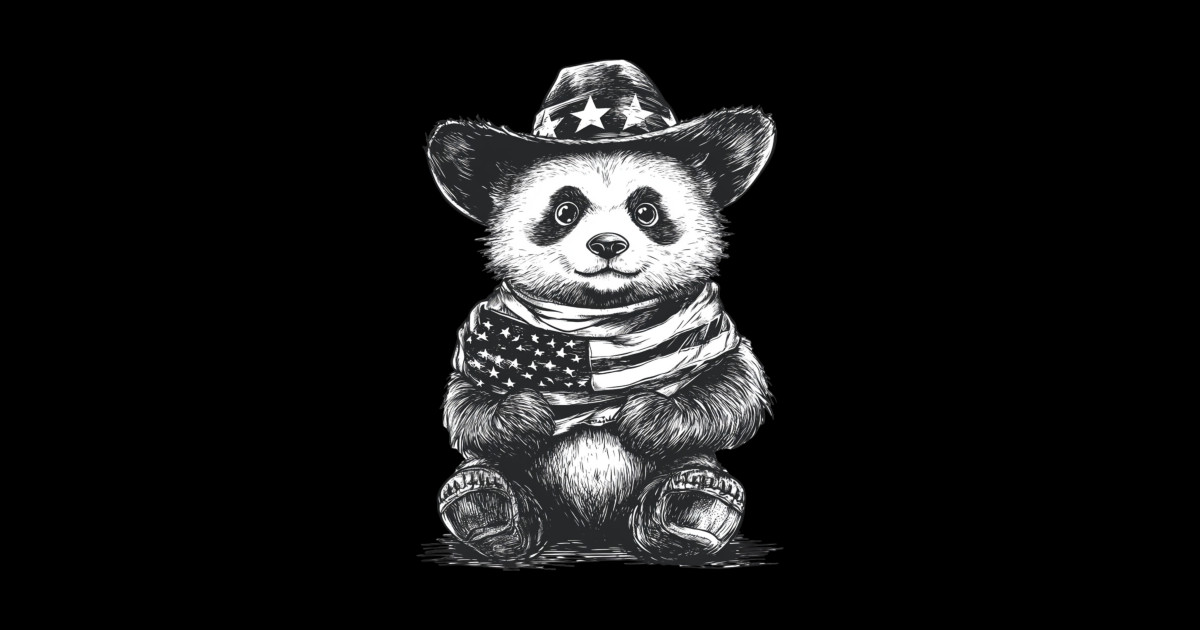 funny cartoon-style cowboy panda - Panda - Sticker | TeePublic