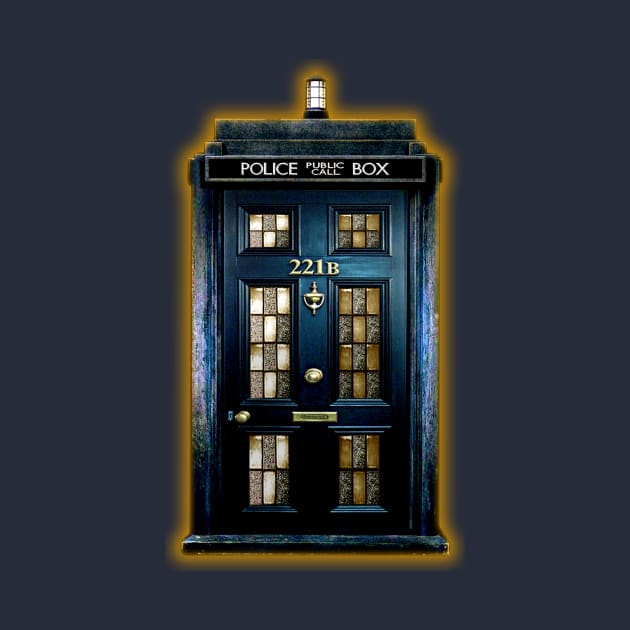 Blue Phone Box with 221b number - Tardis - T-Shirt | TeePublic