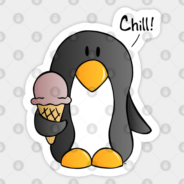 Chill! - Penguin with Chocolate Ice Cream - Penguin Cartoon - Sticker ...