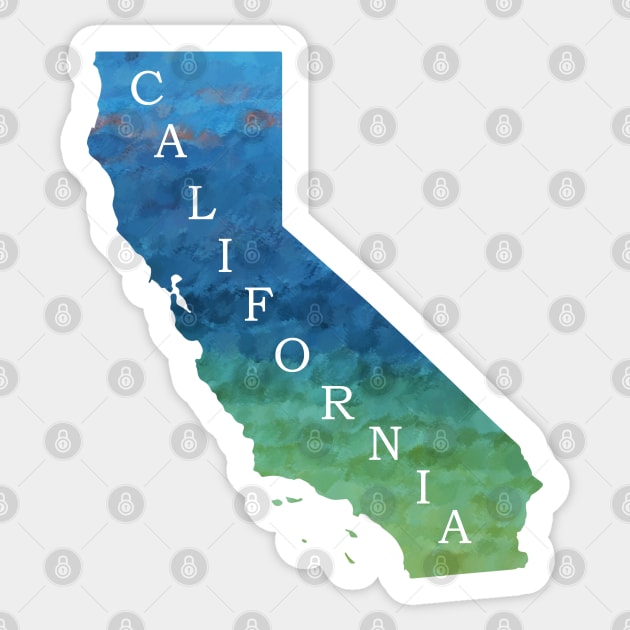 California Sate Map with Pacific ocean blue and green watercolors waves ...