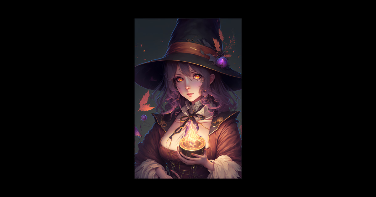 Anime Girl Witch Wizard with fire spell - Anime Girls - Sticker | TeePublic