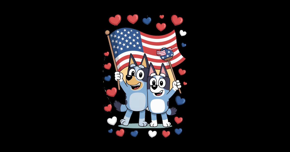 Cute Heart American Flag Bluey Chilli Heeler Bluey Family Vintage ...