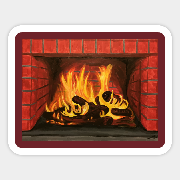 Fireplace - Painting - Sticker | TeePublic