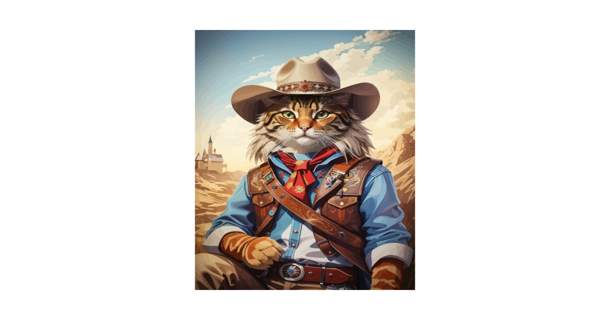 Western Cowboy Cat - Rodeo Cat - T-Shirt | TeePublic