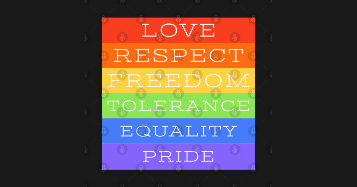 Gay Pride Rainbow Equality Tolerance Freedom Respect Love T-shirt ...