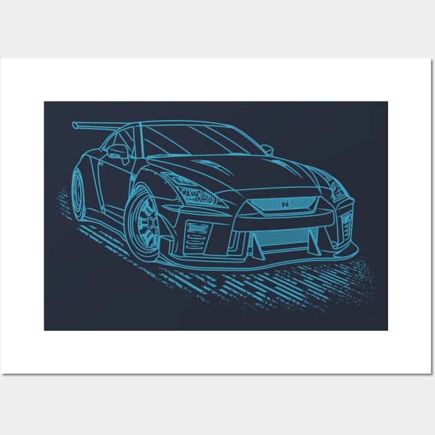 Nissan GTR R35 Lineart Blueprint - Nissan Gtr - Posters and Art Prints ...
