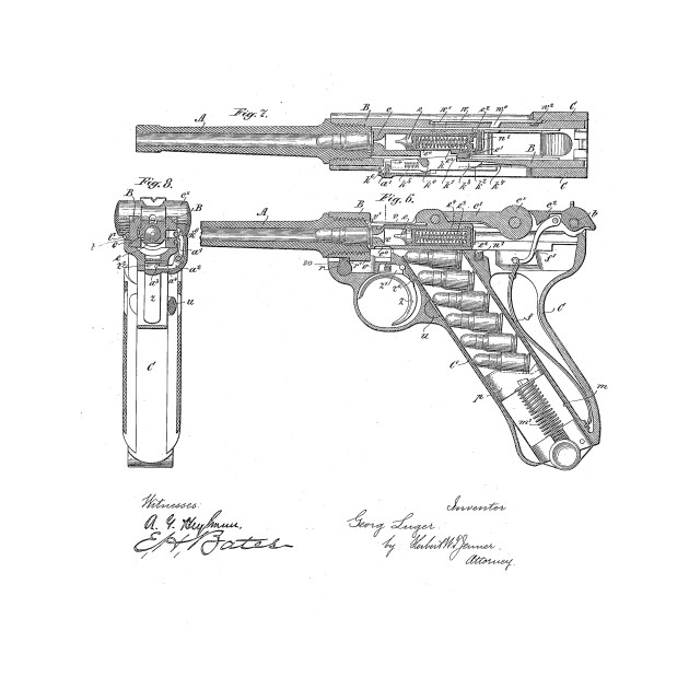 Gun Design vintage patent drawing - Gun - T-Shirt | TeePublic