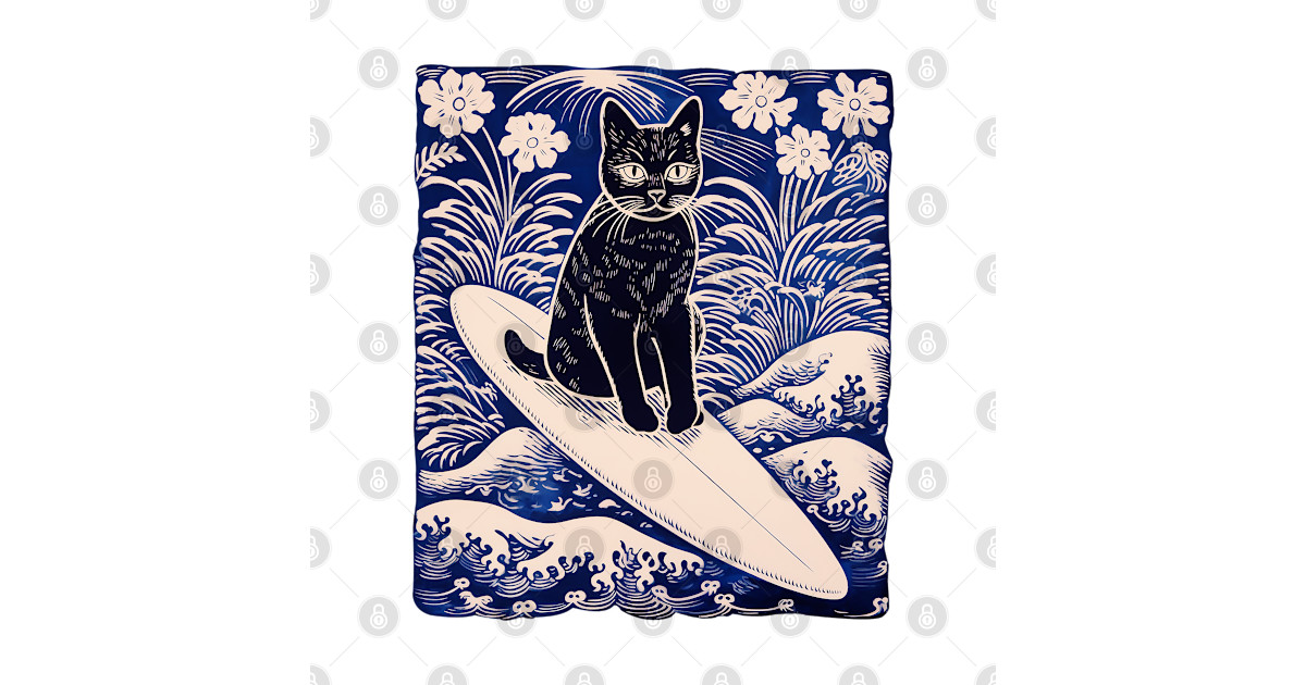 Midnight Surf Kitty - Surfing Cat - T-Shirt | TeePublic