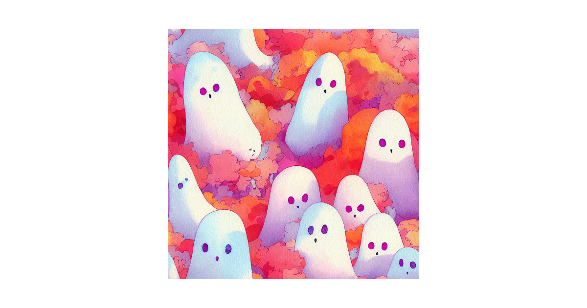 Watercolor kawaii ghosts pattern - Ghost - T-Shirt | TeePublic