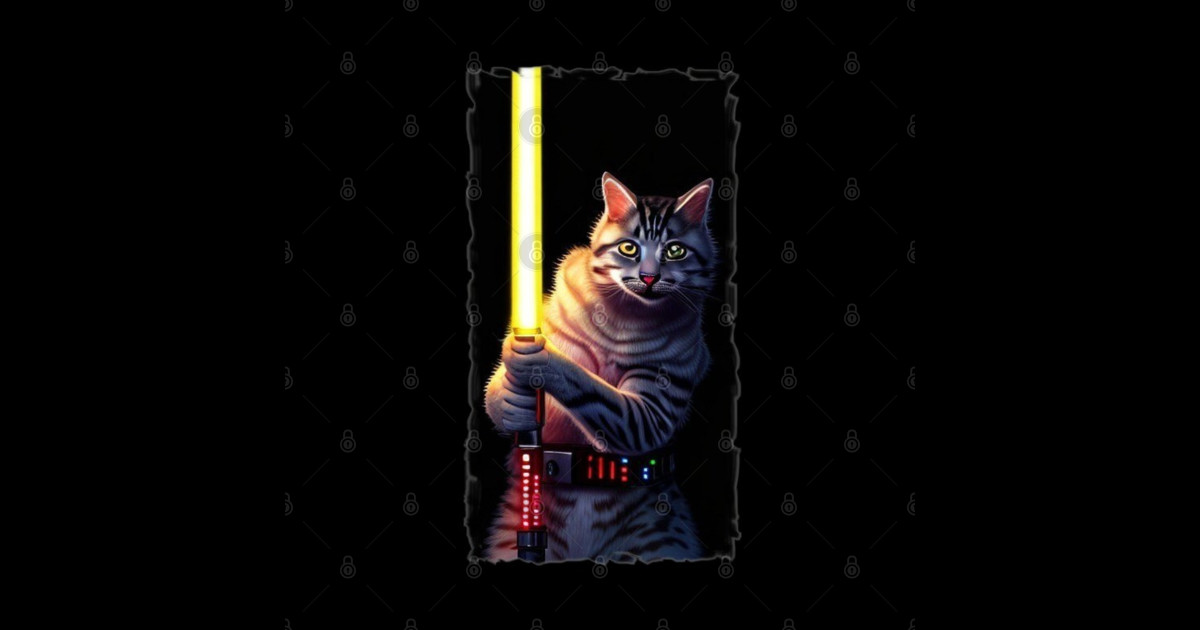 Fun Cat Print ~ AI Art ~ Fantasy Cat ~ Sci-fi Cat ~ Cats with Lightsabers - Cat Lover Gifts ...