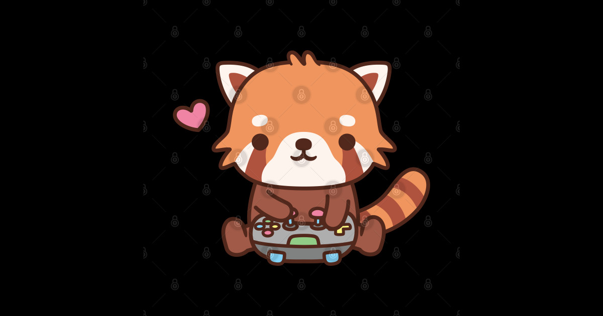 Cute Gamer Red Panda Playing Video Games - Red Panda - Sticker | TeePublic