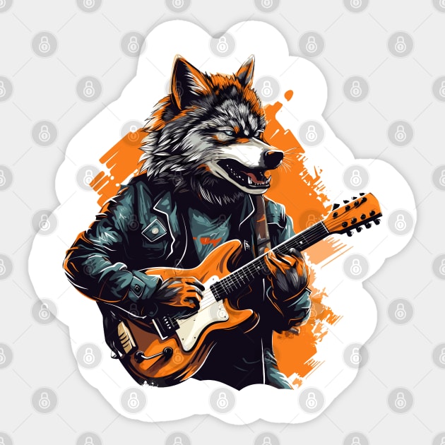 Wolf Playing Guitar - Wolf - Sticker | TeePublic