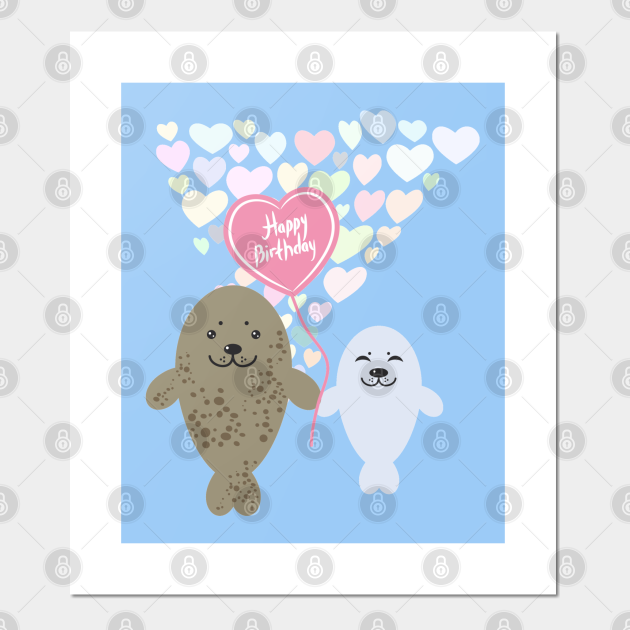 Happy birthday Card Cute Gray Fur Seals - Happy Birthday - Posters and ...